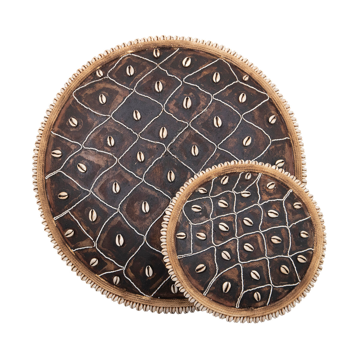 Wooden Natural Cameroon Shield with Cowrie Shells | Beaded Diamond Des ...