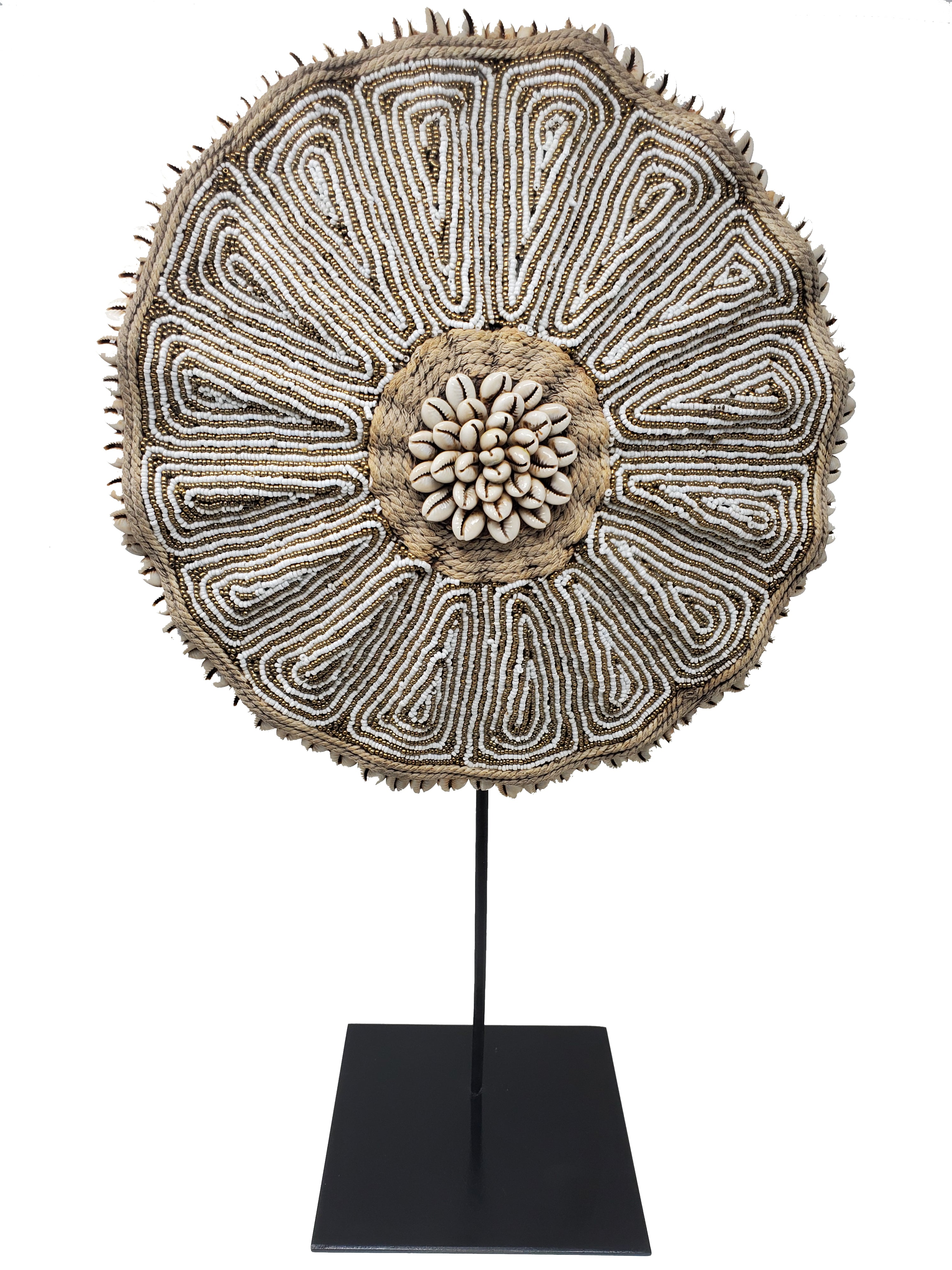 Beaded Cameroon Umbrella Shield on stand - Gold & White — Luangisa ...