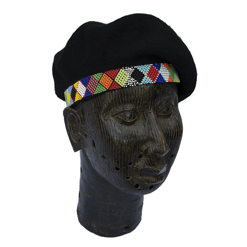 Beaded Beret Black — Luangisa African Gallery