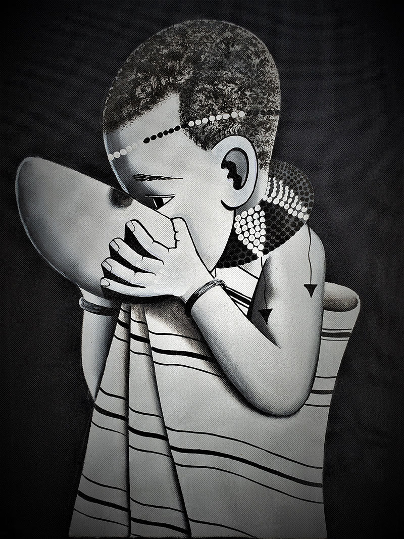 Calabash Child Painting 05 Unframed — Luangisa African Gallery