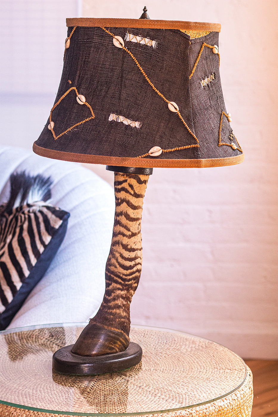Zebra Lamp with Kuba Cloth Shade — Luangisa African Gallery