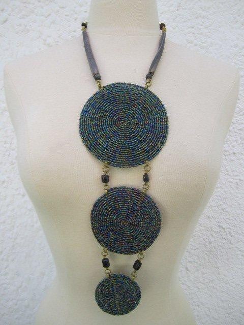 Triple Disc Necklace with horn Metallic Purple — Luangisa African Gallery